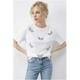 Besticktes T-Shirt mit Rundhalsausschnitt, l&auml;ssige Passform