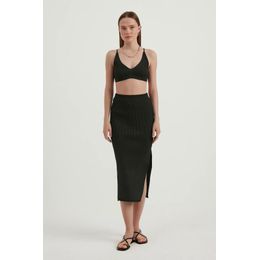 2 Teile: V-Ausschnitt Bodycon Crop Top & Hohe Taille Maxi mit Seitenschlitz