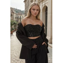 Herz-Kragen Pailletten Crop-Top