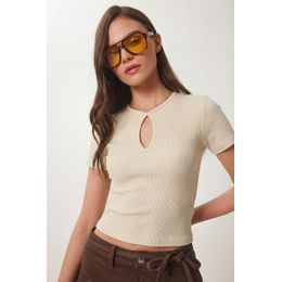 Rippstrick Crew Neck Cut-Out Cropped Top