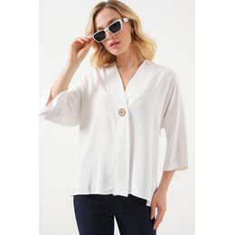 V-Ausschnitt Kimono mit Drei Viertel&auml;rmeln und Knopf