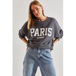 Kurz geschnittenes Sweatshirt mit Rundhals und Frontdruck