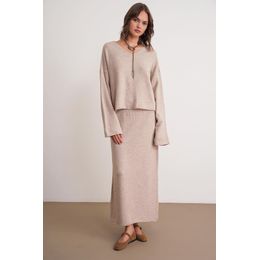 V-Ausschnitt Strickpullover und Rock-Set