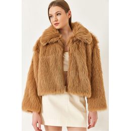 Gek&uuml;rzter Offener Faux-Fur-Mantel mit Langen &Auml;rmeln