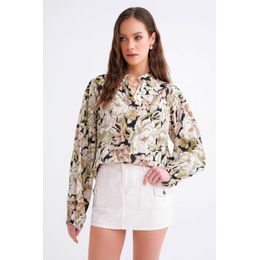 Bluse mit floralem Druck und langem Arm im Mandarin-Kragen Stil
