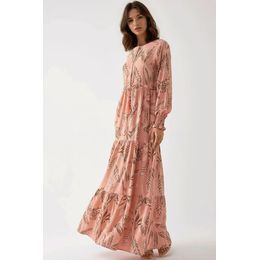 Bedrucktes Langarm-Viskose-Maxi-Kleid