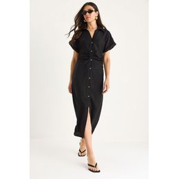 V-Ausschnitt-Midikleid mit Knopfschluss