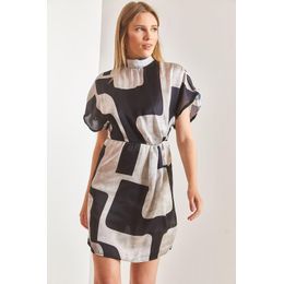 Abstraktes Paillettenkleid mit halbem Stehkragen