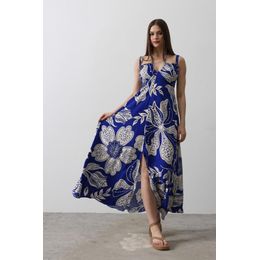 Blumen-Ausschnitt-Midi-Kleid mit V-Ausschnitt