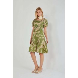 Blumiges R&uuml;schenshoulderfreies Midi-Kleid mit Banddetail
