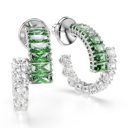 Paar Creolen Swarovski "Schmuck Geschenk Matrix Ohrringe", wei&szlig; (metallfarben, kristallwei&szlig;, gr&uuml;n, kristallwei&szlig;, gr&uuml;n), Ohrringe, Damen, Metall, mit Swarovski Kristall, Swarovski Zirkonia (synth.)