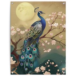 Poster Reinders "Birds in Style", blau (farbe bild(er): blau), B:60cm H:80cm T:0,1cm, Bilder, Poster, Garten - Pfau - Bl&uuml;tenzweig - Leinwand - Tiere - 60x80 cm