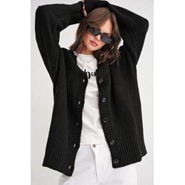 Knopf-Front V-Ausschnitt Rippstrick-Cardigan