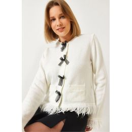 Rippstrick-Cardigan mit Knopfverschluss und R&uuml;schen