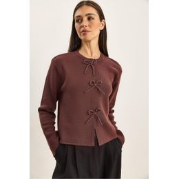 Rundhals Strick-Cardigan mit Schleifen-Detail