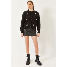 Strickjacke mit Struktur und Pompon