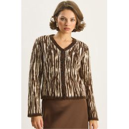 Zebra-Muster V-Ausschnitt Knopf-Cardigan
