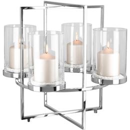 Kerzenleuchter Fink "NORMAN, Weihnachtsdeko, 4-flammig, Adventsleuchter", silber (silberfarben), H:43cm &Oslash;:46cm, Edelstahl, Glas, Kerzenhalter, aus Edelstahl und Glas - H&ouml;he 43 cm x &Oslash; 46 cm