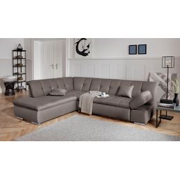 Ecksofa DOMO collection "MONA B/T: 271/213 cm, modern und komfortabel", grau (stone), B:271cm H:80cm T:213cm, Struktur fein 100% Polyester;Chenilleoptik 100% Polyester, Sofas, Ecksofa, whlw. mit Bett- und Armlehnfunktion, L-Form