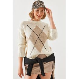Geometrisches Muster Strickpullover mit Rundhalsausschnitt
