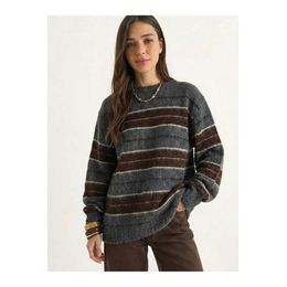 Gestreifter Strick-Pullover mit Rundhalsausschnitt