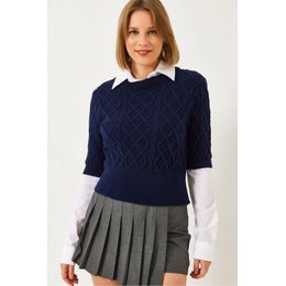 Texturierte Strick-Crop-Style Pullover mit Hemdkragen