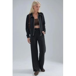 Modal Touch Sweatshirt mit Rei&szlig;verschluss und Hose im Zwei-Teile-Set