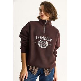 Rei&szlig;verschlusskragen Bedrucktes Relaxed Fit Sweatshirt