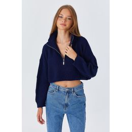 Strukturierter Langarm-Pullover mit Rei&szlig;verschlusskragen
