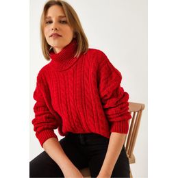 Strukturiertes, tailliertes Rollkragenpullover