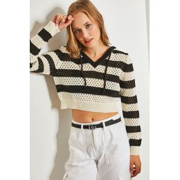 Oversized V-Ausschnitt Crop-Pullover