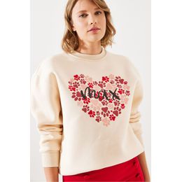 Bedruckter Baumwollrundhals-Sweatshirt