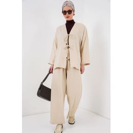 V-Ausschnitt Cardigan und Weitgeschnittene Hosen Set