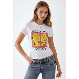 Slim Fit Bedrucktes Rundhals-T-Shirt