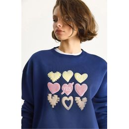 Herz-Patch-Applikation Relaxed Fit Rundhals Sweatshirt