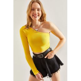Asymmetrische Kragen-Crop-Bluse