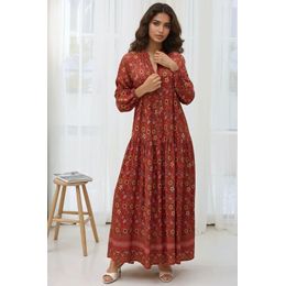 Bedrucktes V-Ausschnitt Maxikleid mit Kn&ouml;pfen