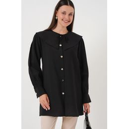 Lang&auml;rmlige Lockere Bluse mit Babykragen und Schleifendetail