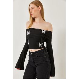 Bestickte Kurzbluse mit Madonna-Kragen
