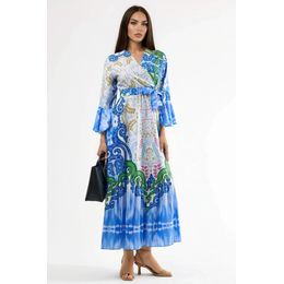 R&uuml;schendes Paisley V-Ausschnitt Maxikleid