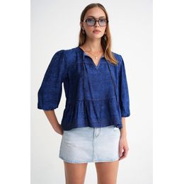 Denim-Optik R&uuml;schenshirt mit Ballon&auml;rmeln