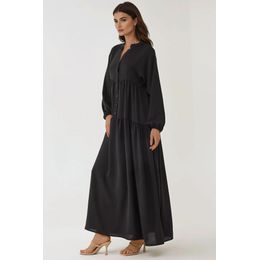Strukturiertes V-Ausschnitt Maxikleid mit Knopfdetails
