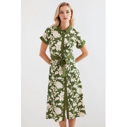 Bl&uuml;hendes Midi-Kleid mit Schleife