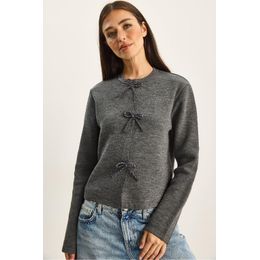 Pullover Cardigan mit Rundhalsausschnitt und Schleifendetail