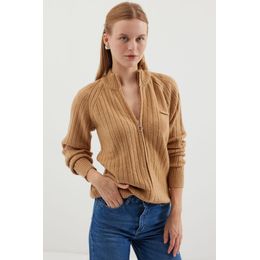Rippstrick-Cardigan mit Rei&szlig;verschluss-Kragen
