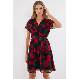 V-Ausschnitt Blumen-Minikleid mit Bindeschleife