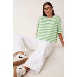 Oversized gestreiftes Crew-Neck Crop T-Shirt