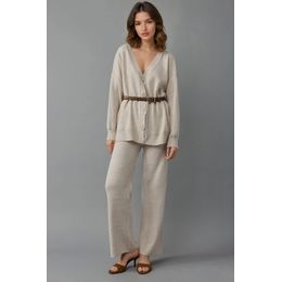 V-Ausschnitt Cardigan und Weitbeinige Hosen Strickset