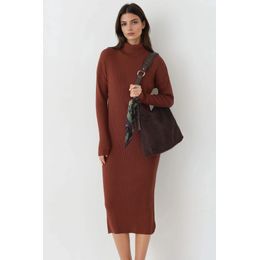 Rippstrick-Turtleneck Bodycon-Strickkleid