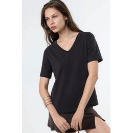 V-Ausschnitt Unifarben Strick-T-Shirt